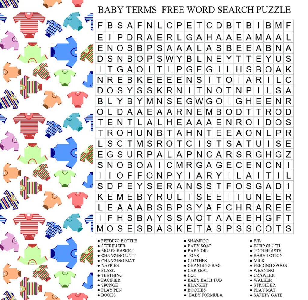 Baby terms free word search puzzle - Crafters Media