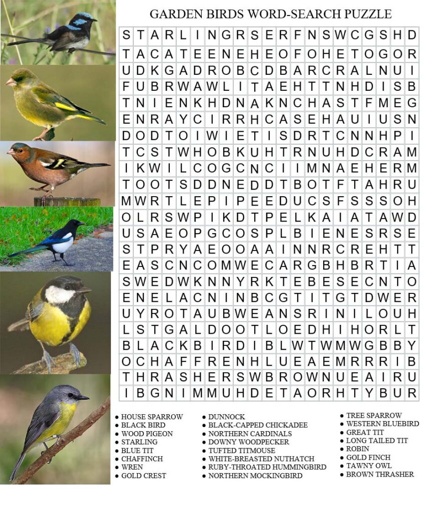Puzzle: Garden birds free word search puzzle - Crafters Media