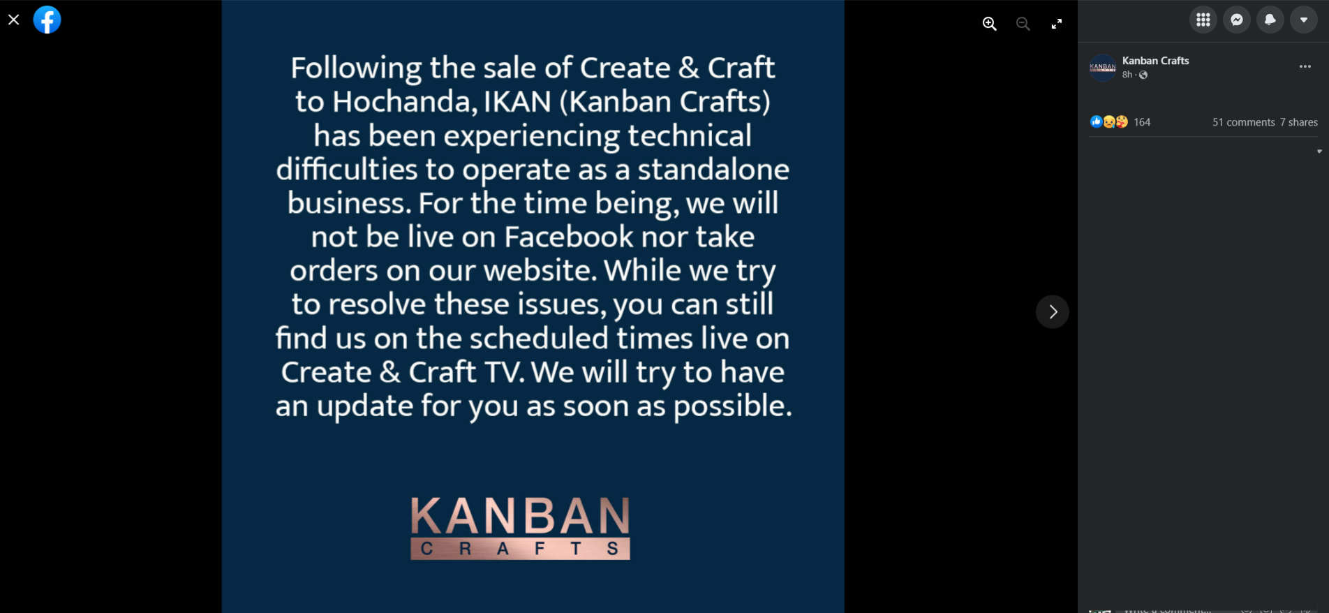 Expressing its difficulties due to the sale of Create and Craft TV ...